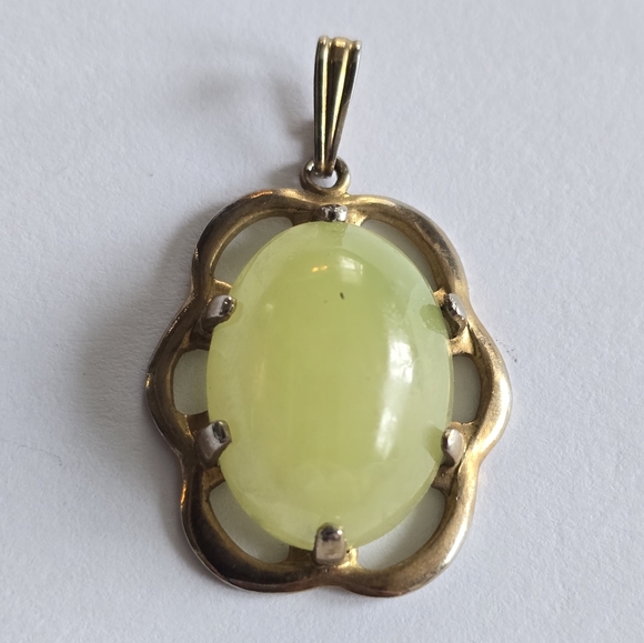 Vintage | Jewelry | Vintage Pendant Lemon Yellow Stone Cabochon Gold ...